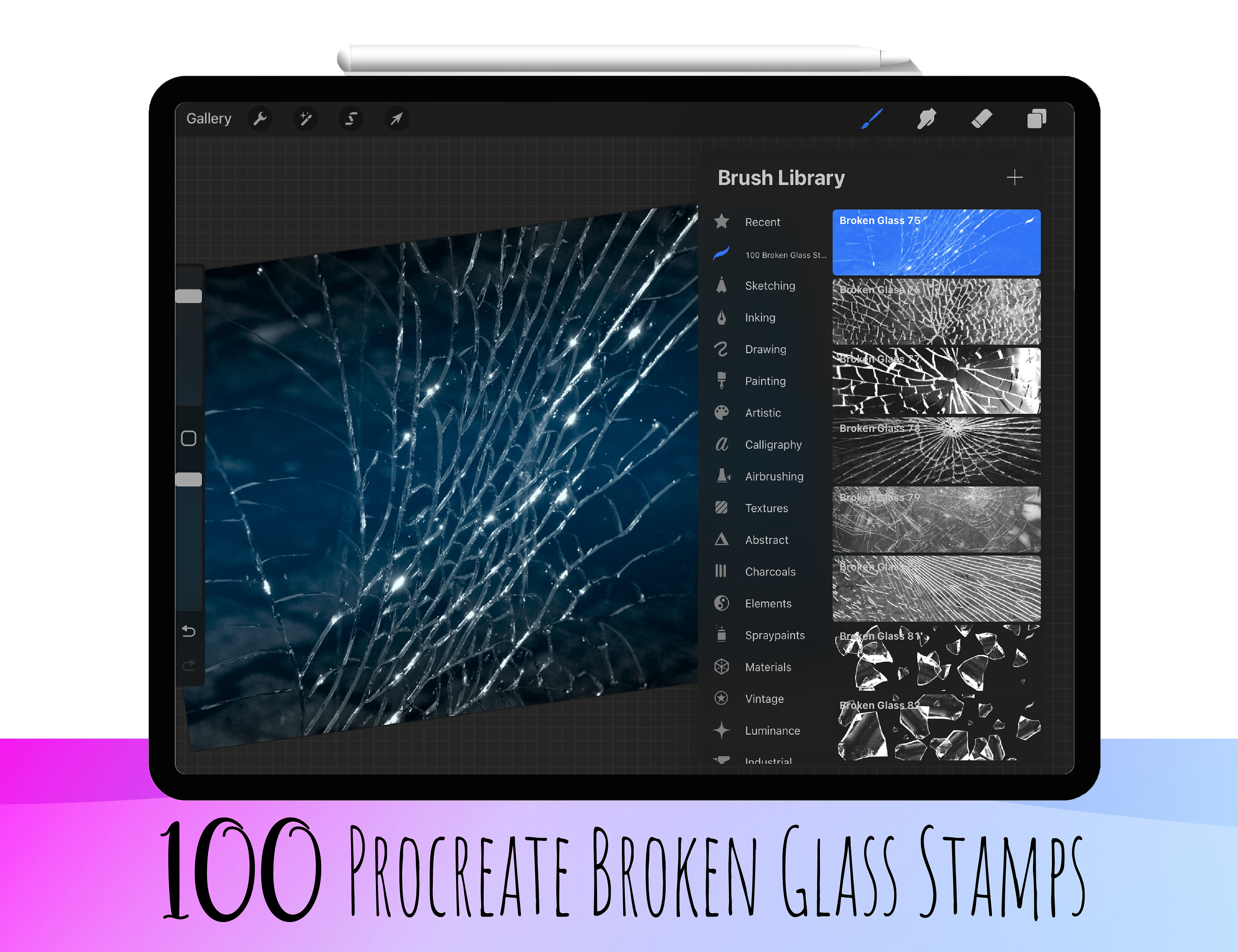 100 Procreate Broken Glass Stamp Brushes,broken Glass Stamp,glass Procreate,broken Mirror ...