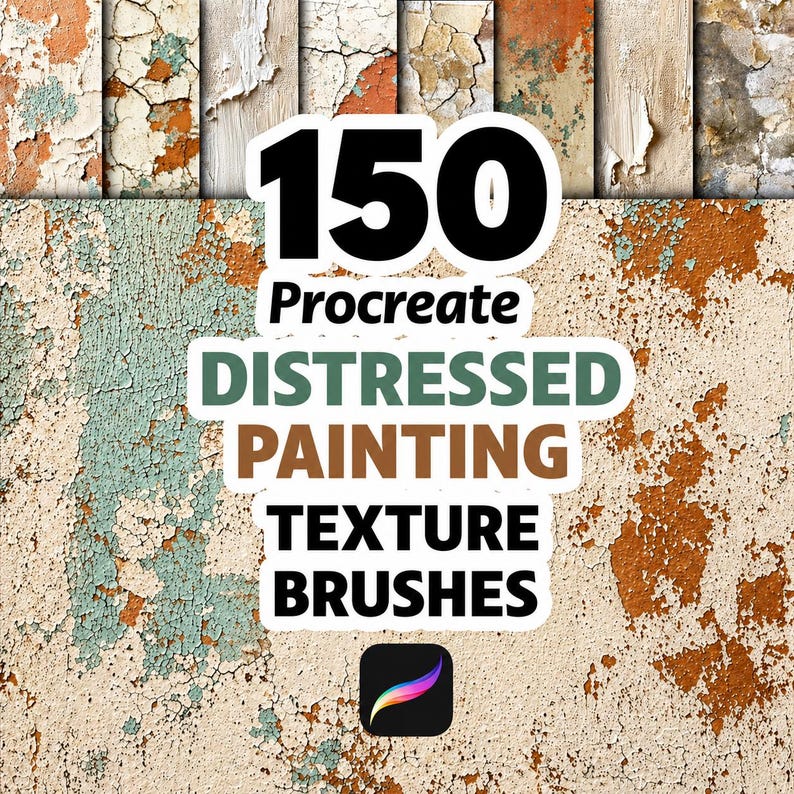 150 Distressed Texture Procreate Brushes, Aged Texture, Rustic Texture ...