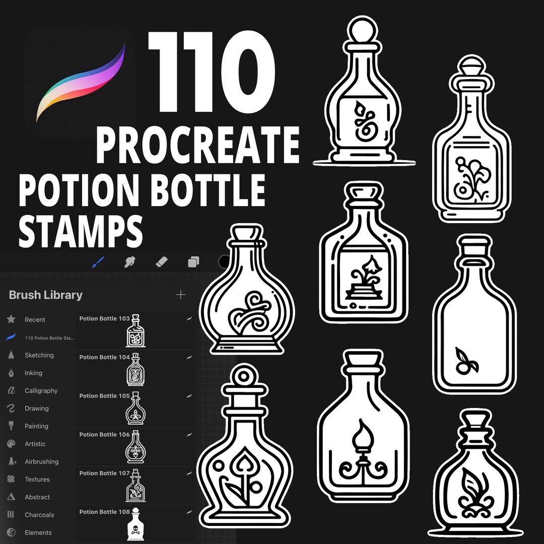 110 Procreate Potion Bottle Stamp Brushes, Potion Bottle Stamp Set, Mystic Spell Jar Procreate ...