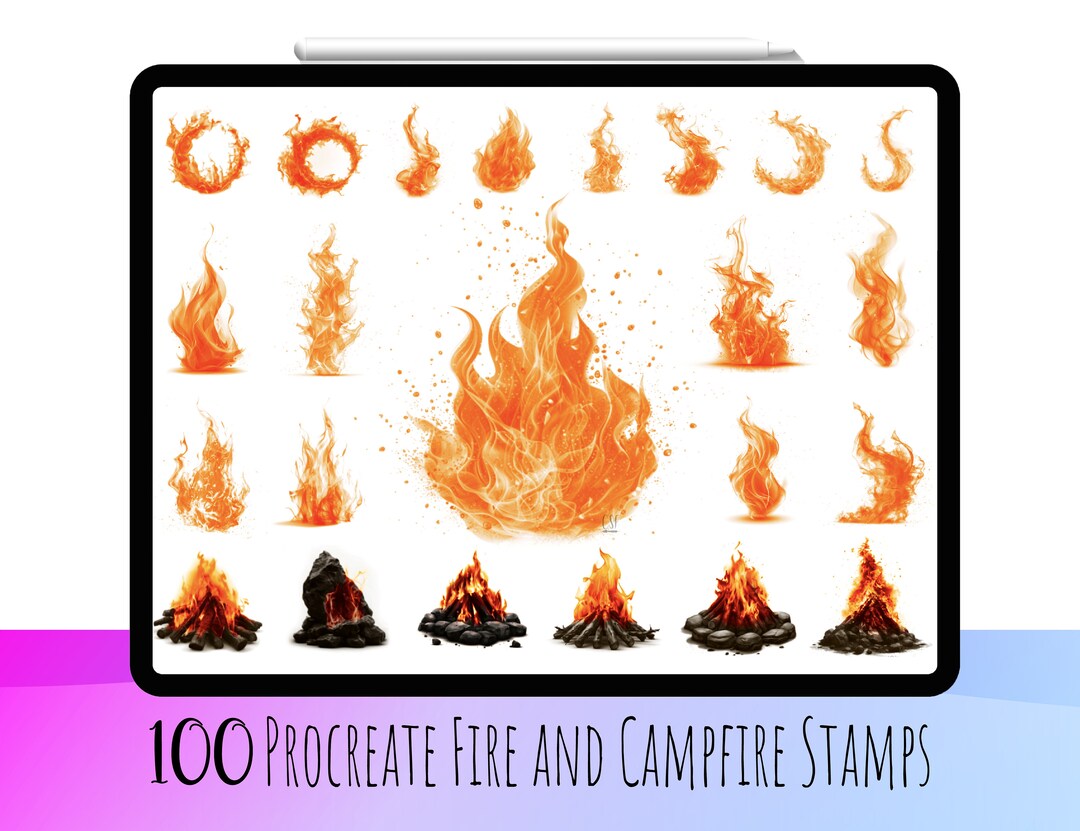 100 Procreate Fire Stamp Brushes, Procreate Campfire, Fire Stamp Set ...