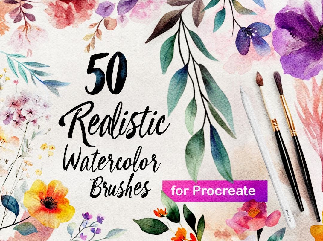 50 Watercolor Procreate Brush Painting Set, Procreate Paint Kit ...
