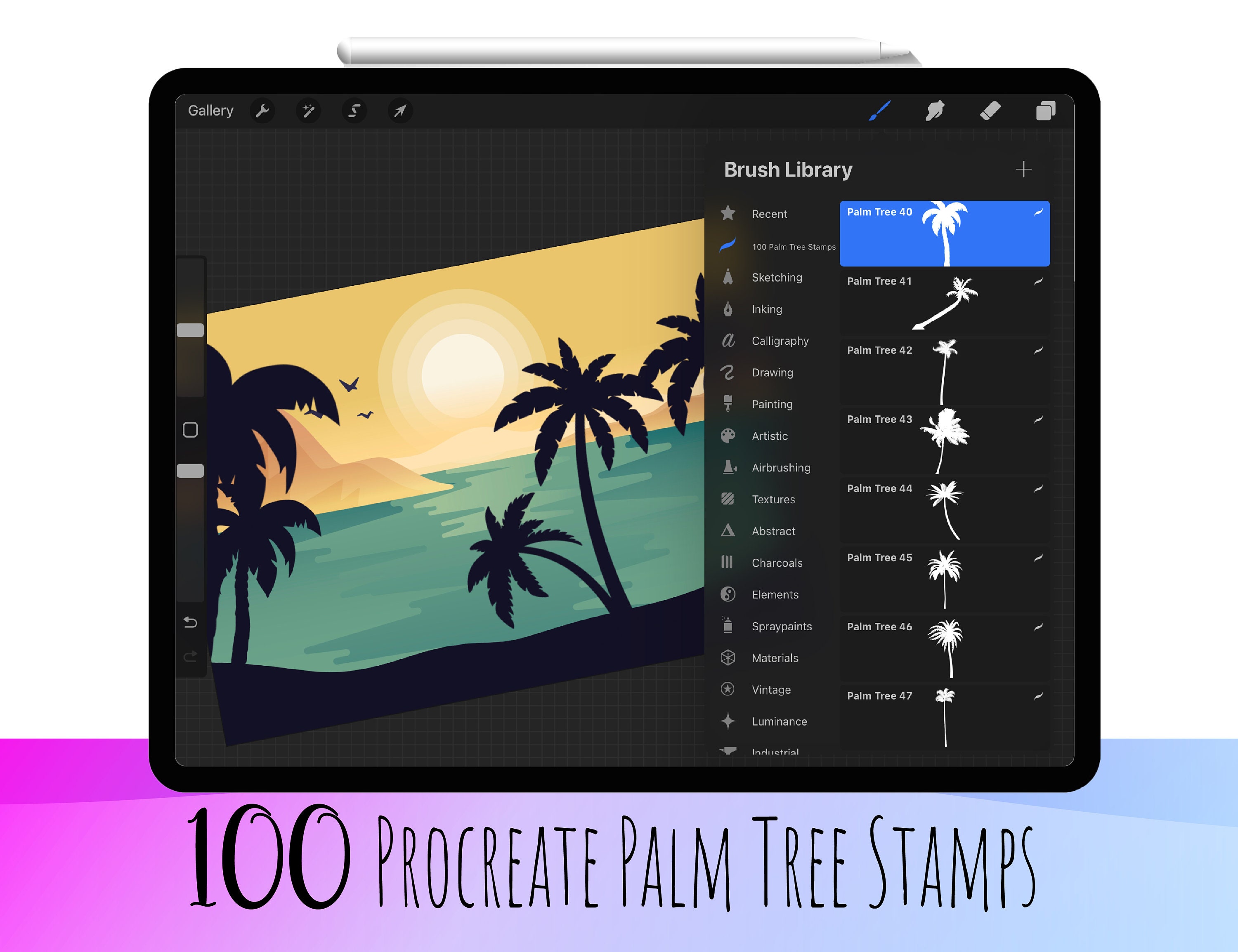 100 Procreate Palm Tree Stamp Brushes,palm Tree Stamp,palm Tree ...