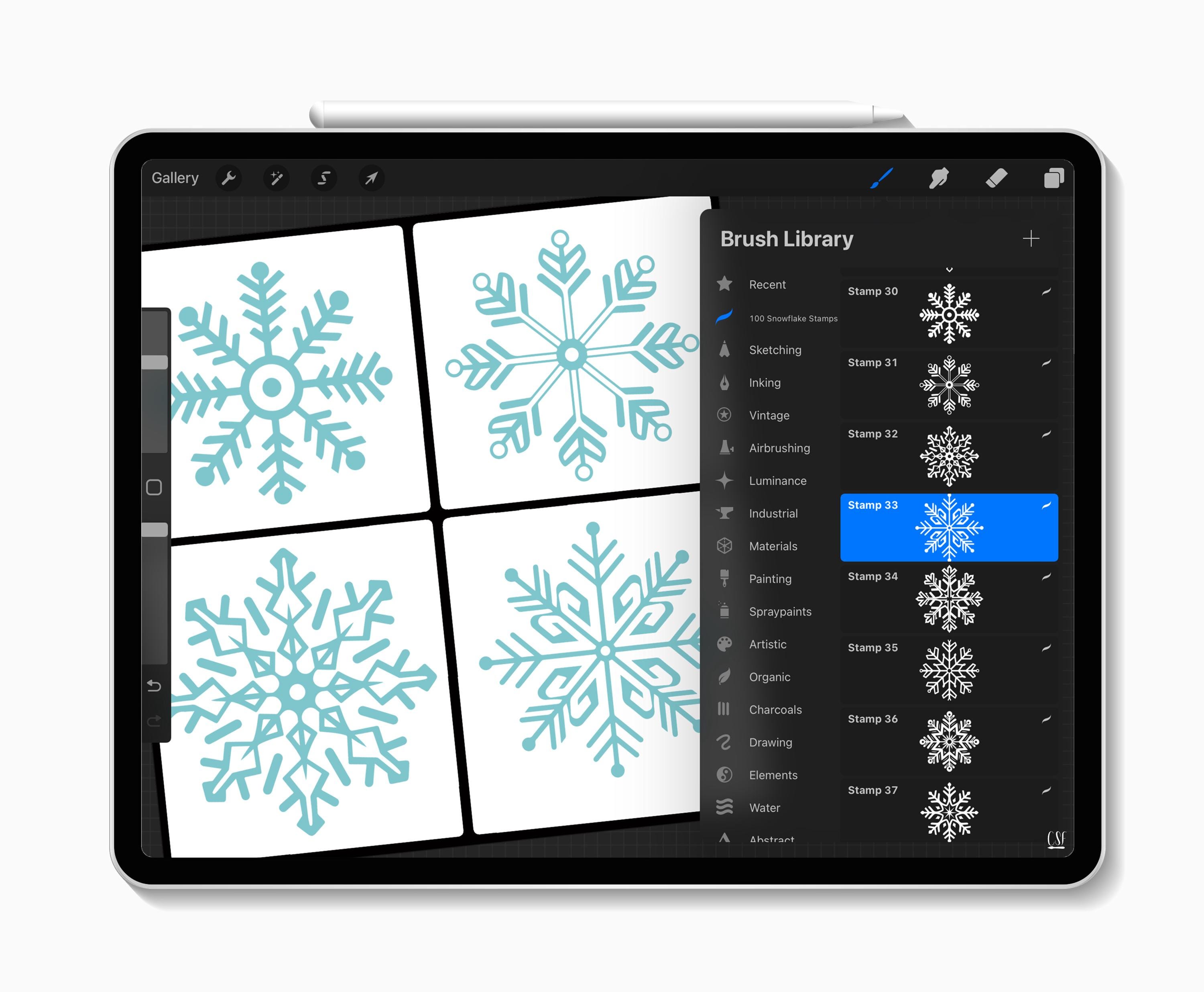 Realistic Winter Snowflake Procreate Stamps, 100 Frozen Brushes for ...