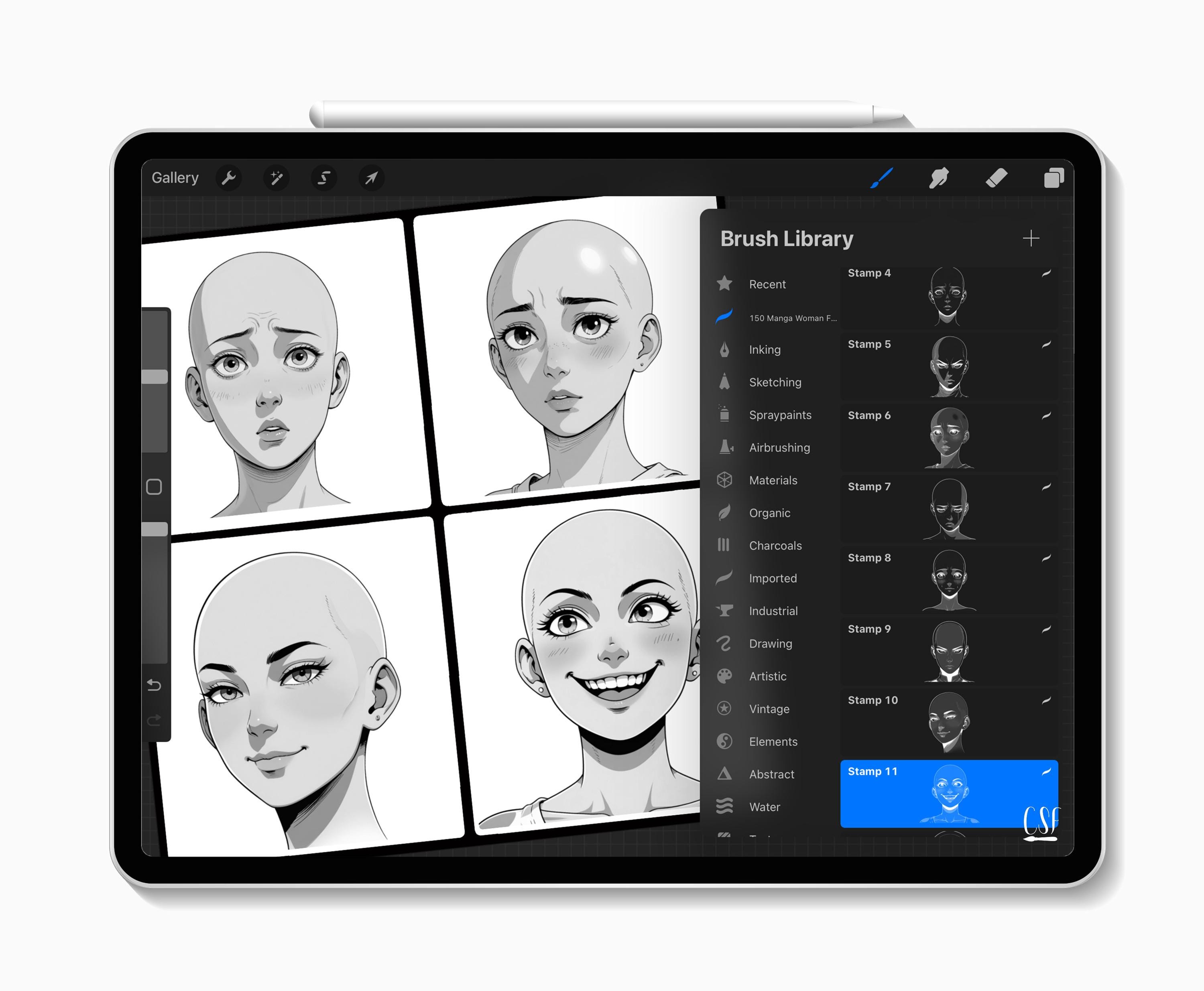 Procreate Manga Face Stamps, Realistic Anime Female Portraits ...