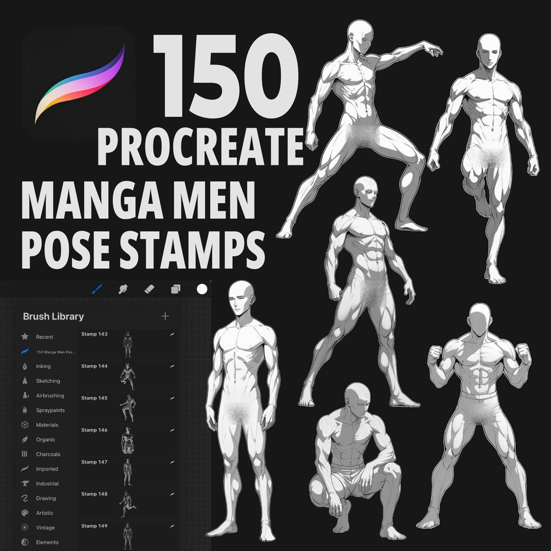 150 Procreate Manga Men Pose Stamp, Procreate Anime Boy Poses, Male ...