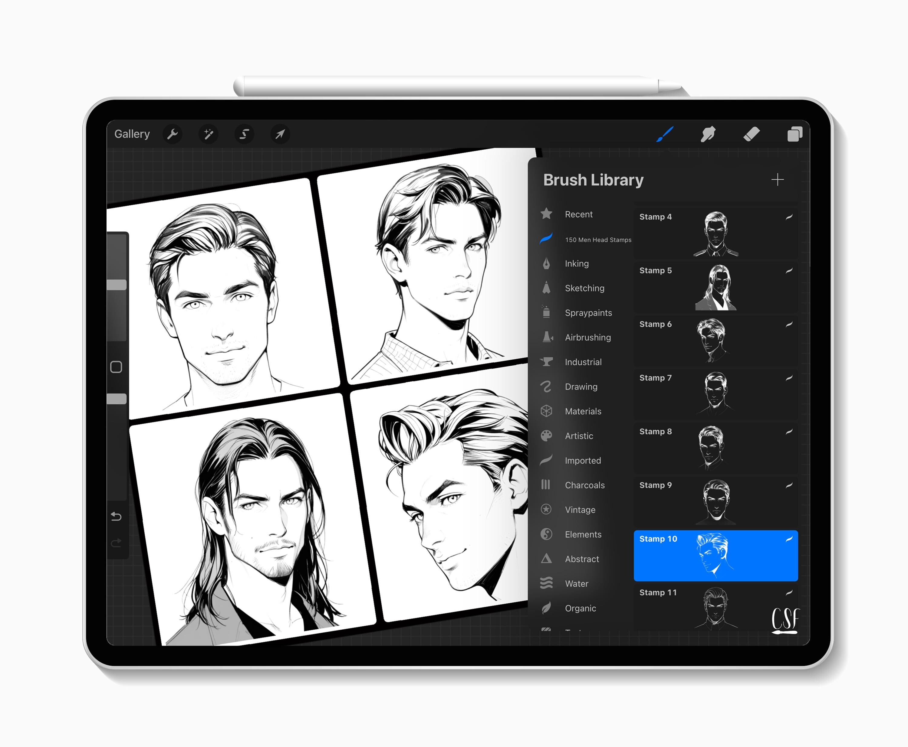 150 Procreate Men Head Stamps, Male Face Stamps, Digital Portrait ...