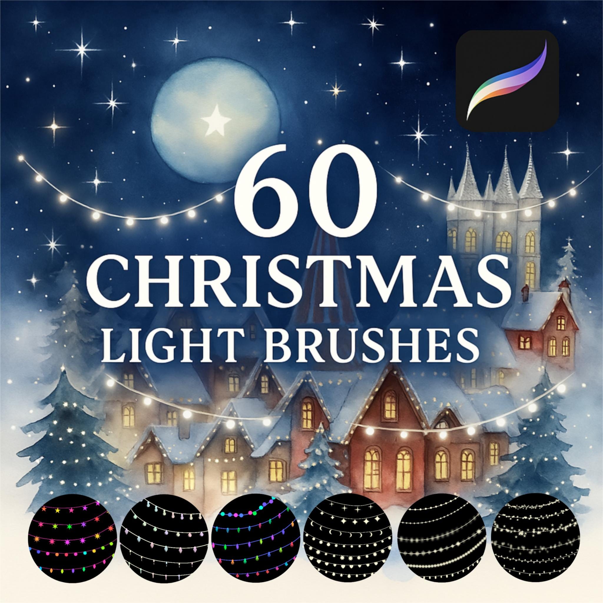 60 Christmas Lights Procreate Brushes,procreate Garland Brushes ...