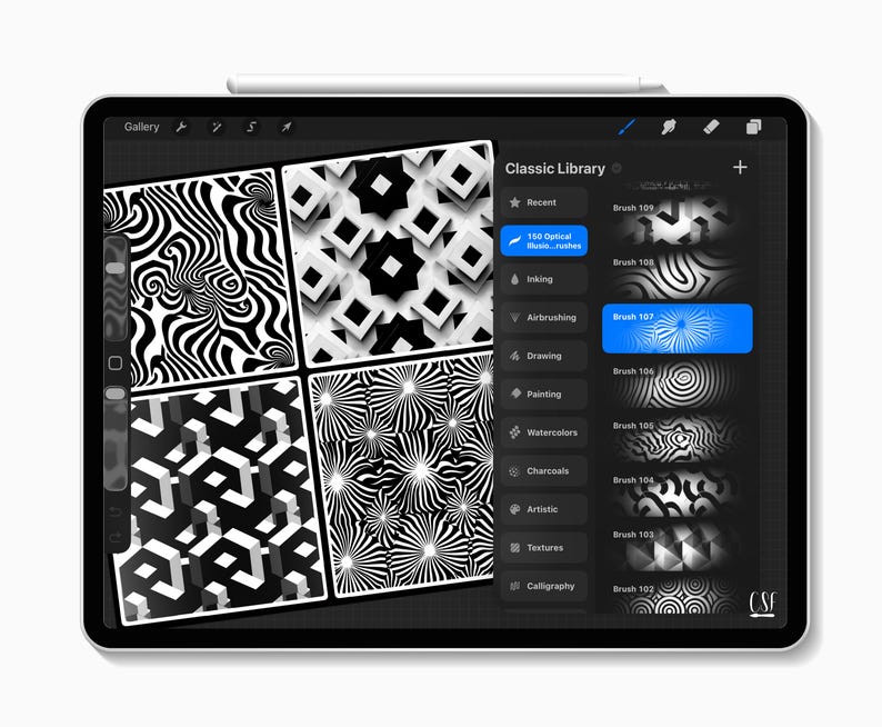 150 Procreate Optical Illusion Texture Brushes for Op Art Designs, 3D ...