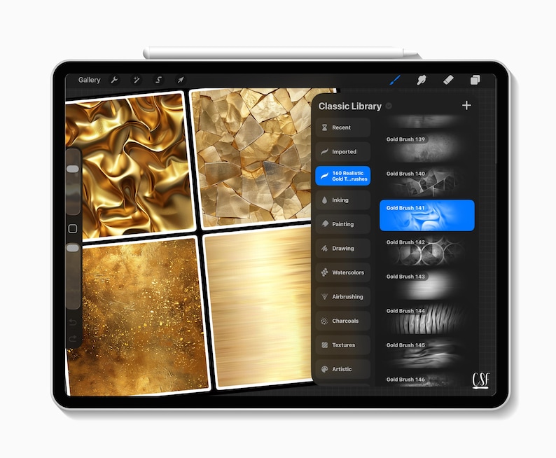 160 Procreate Realistic Gold Texture Brushes for Shiny Metallic Effects ...