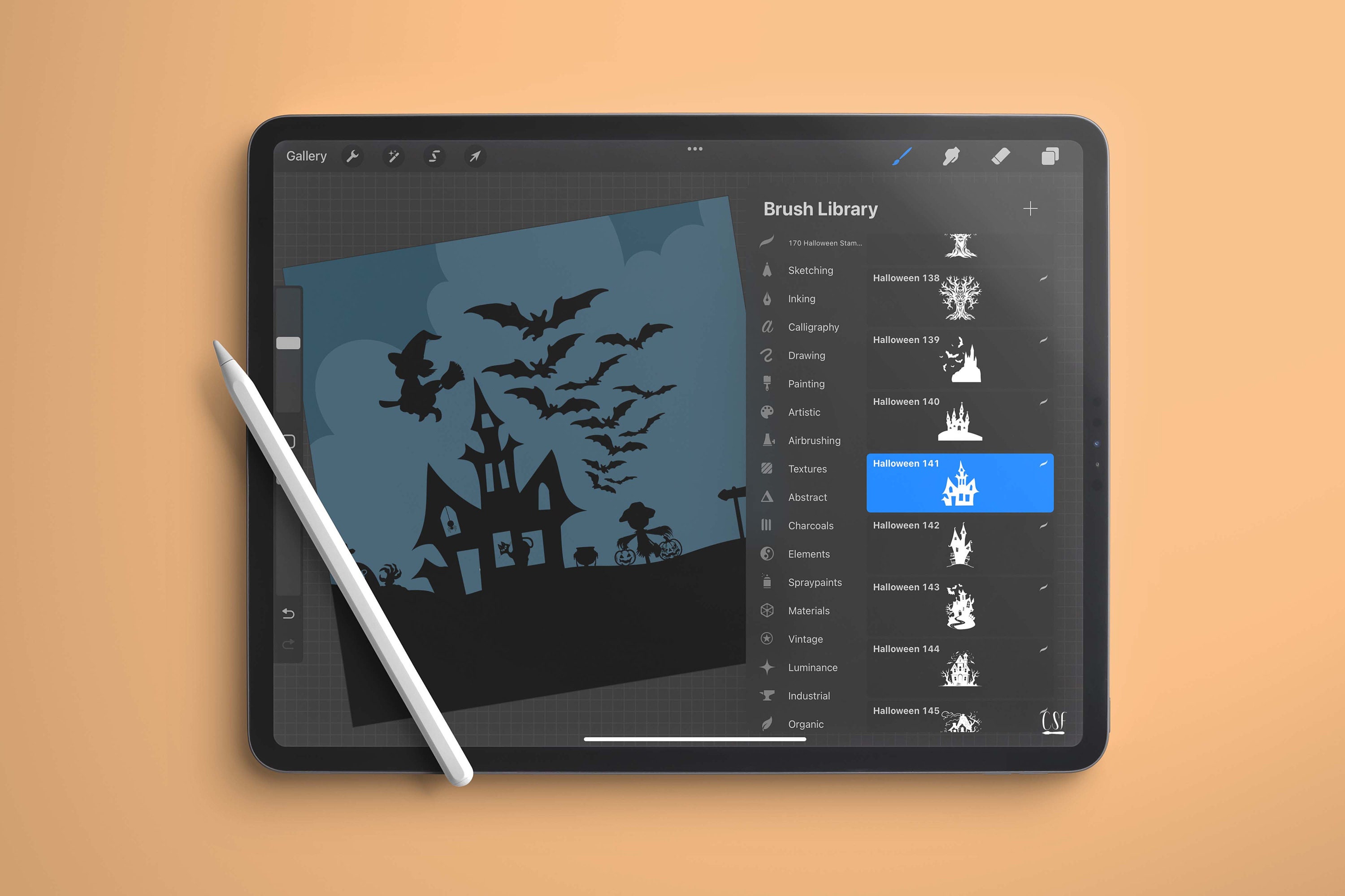 Spooky Halloween Procreate Stamps, 170 Witch and Bat Brushes for ...