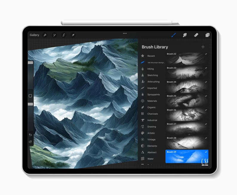 180 Procreate Mountain Texture Brushes, Mountain Landscape, Procreate ...