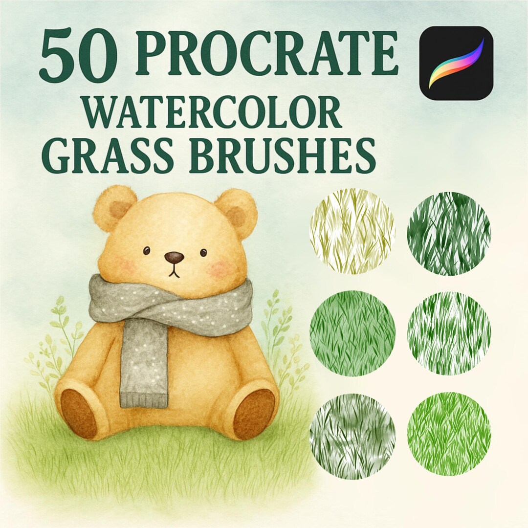 50 Watercolor Grass Procreate Brushes, Nature Procreate, Watercolor ...