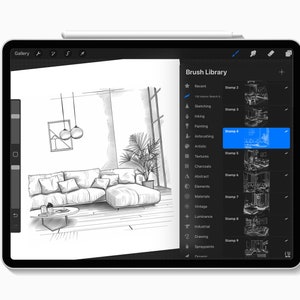 130 Procreate Interior Sketch Stamp Brushes, Procreate Room, Procreate ...