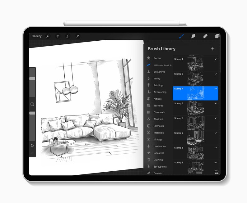 130 Procreate Interior Sketch Stamp Brushes, Procreate Room, Procreate ...