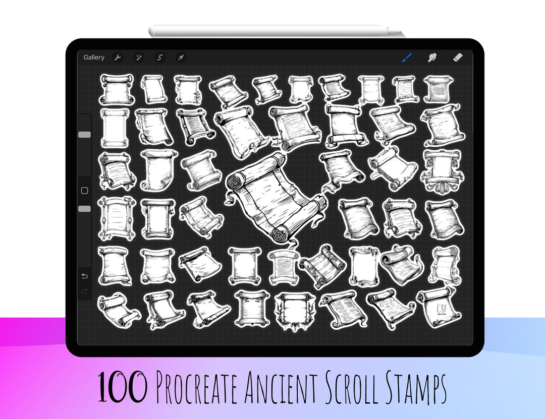 100 Procreate Ancient Scrolls Stamp Brushes, Old Scrolls Stamp Set ...