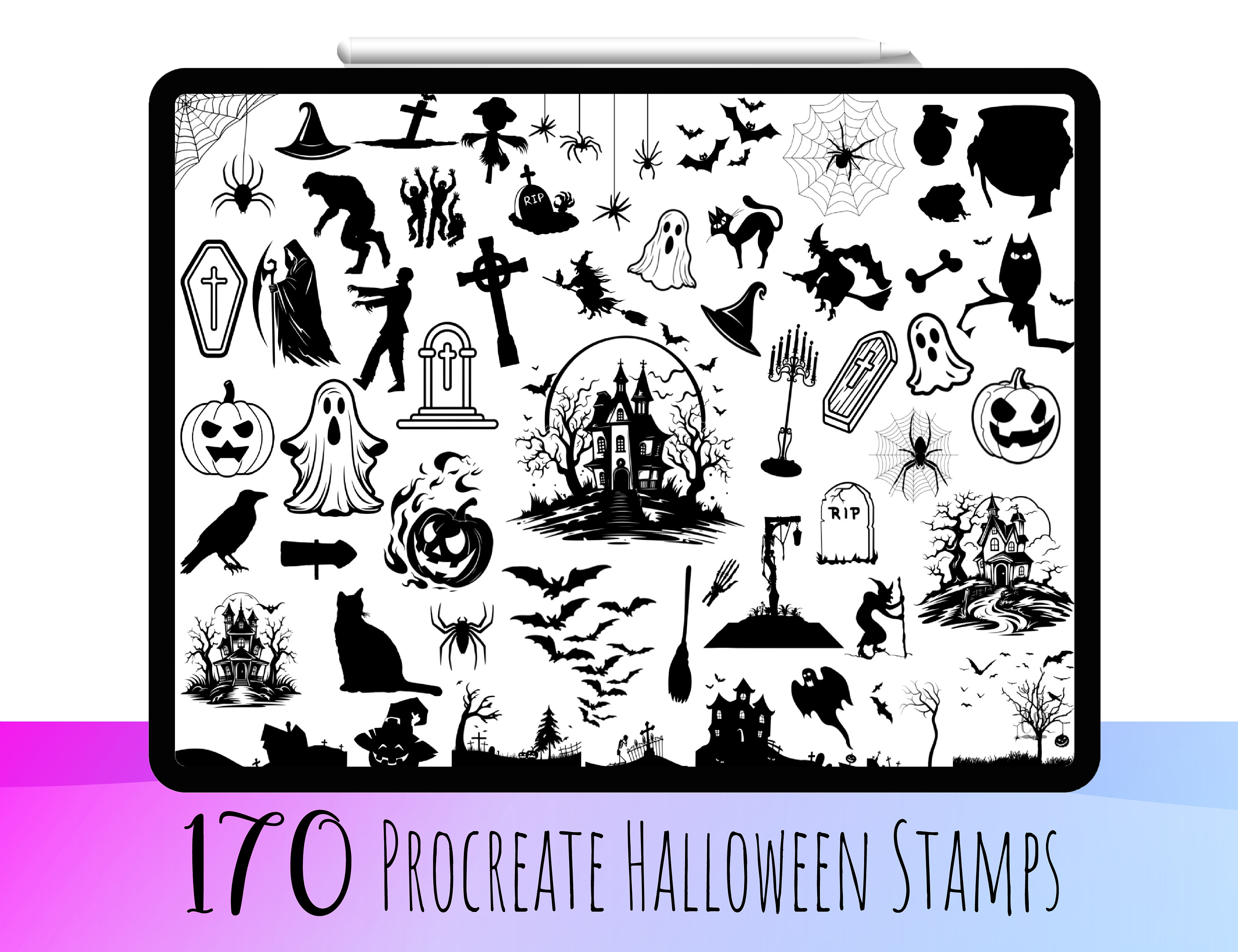 170 Procreate Halloween Stamp Brushesghost Procreatezombie - Etsy