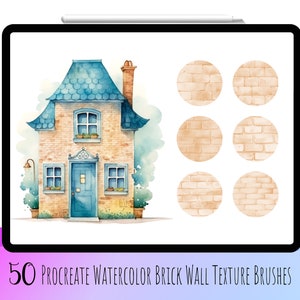 50 Watercolor Brick Wall Procreate Brushes, Brick Texture Procreate, Watercolor Texture Brush ...