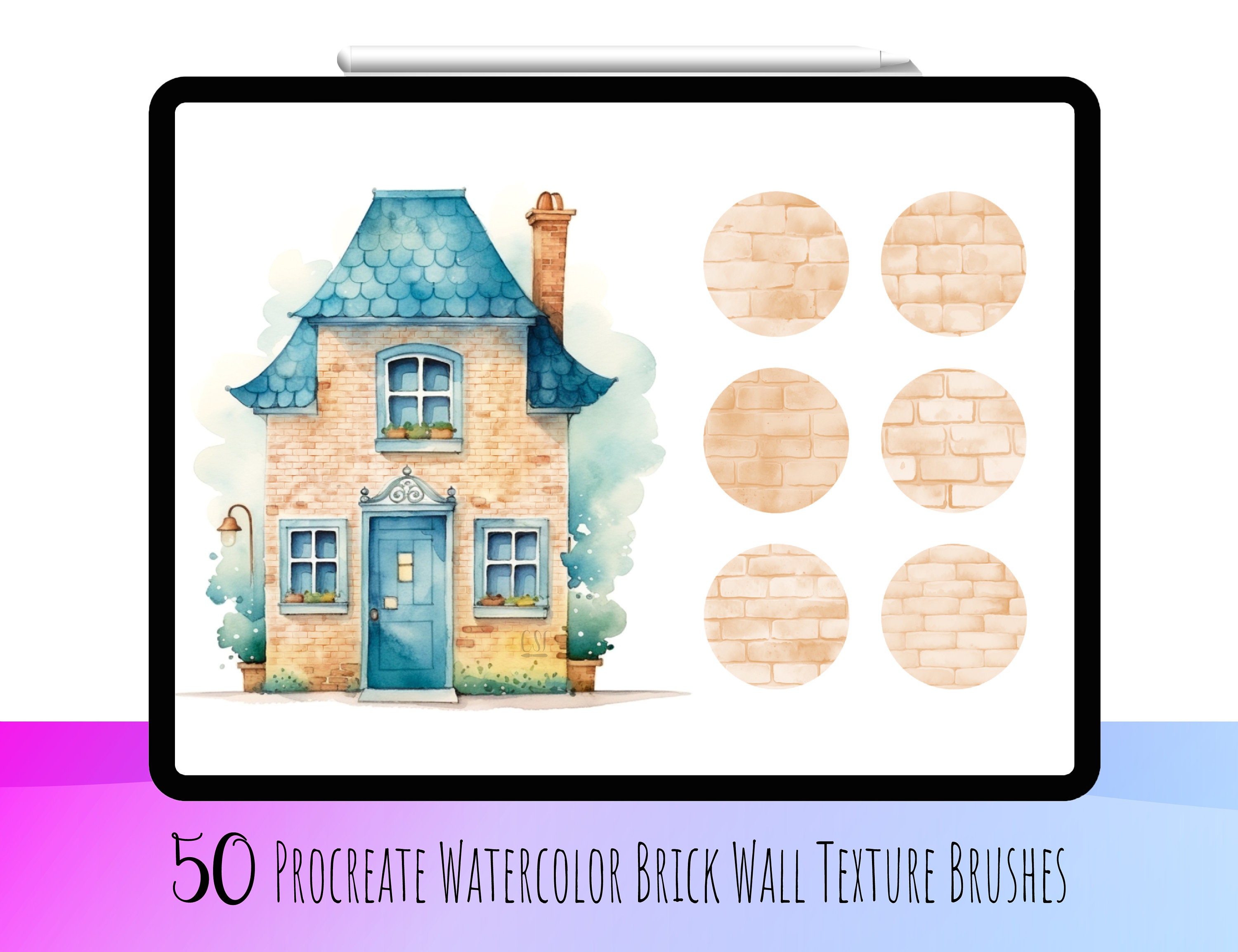 50 Watercolor Brick Wall Procreate Brushes, Brick Texture Procreate ...