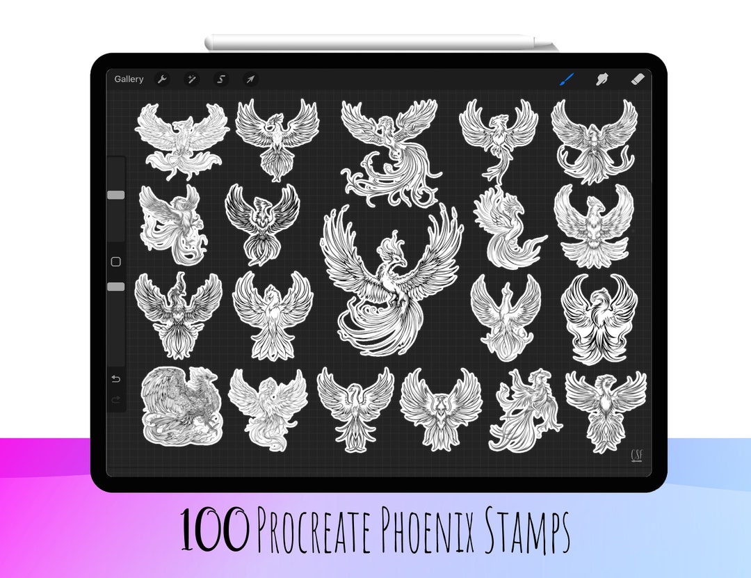 100 Phoenix Stamp Brushes, Procreate Phoenix , Procreate Tattoo ...