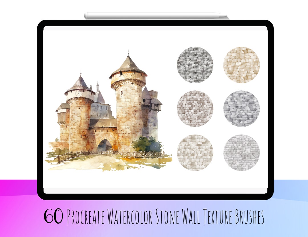 60 Watercolor Stone Wall Procreate Brushes, Stone Texture Procreate, Watercolor Texture Brush ...