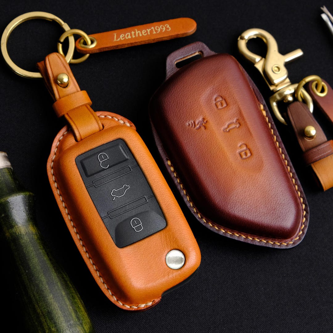 Personalized Leather Key Fob Cover Fit for Volkswagen Touareg, Atlas ...