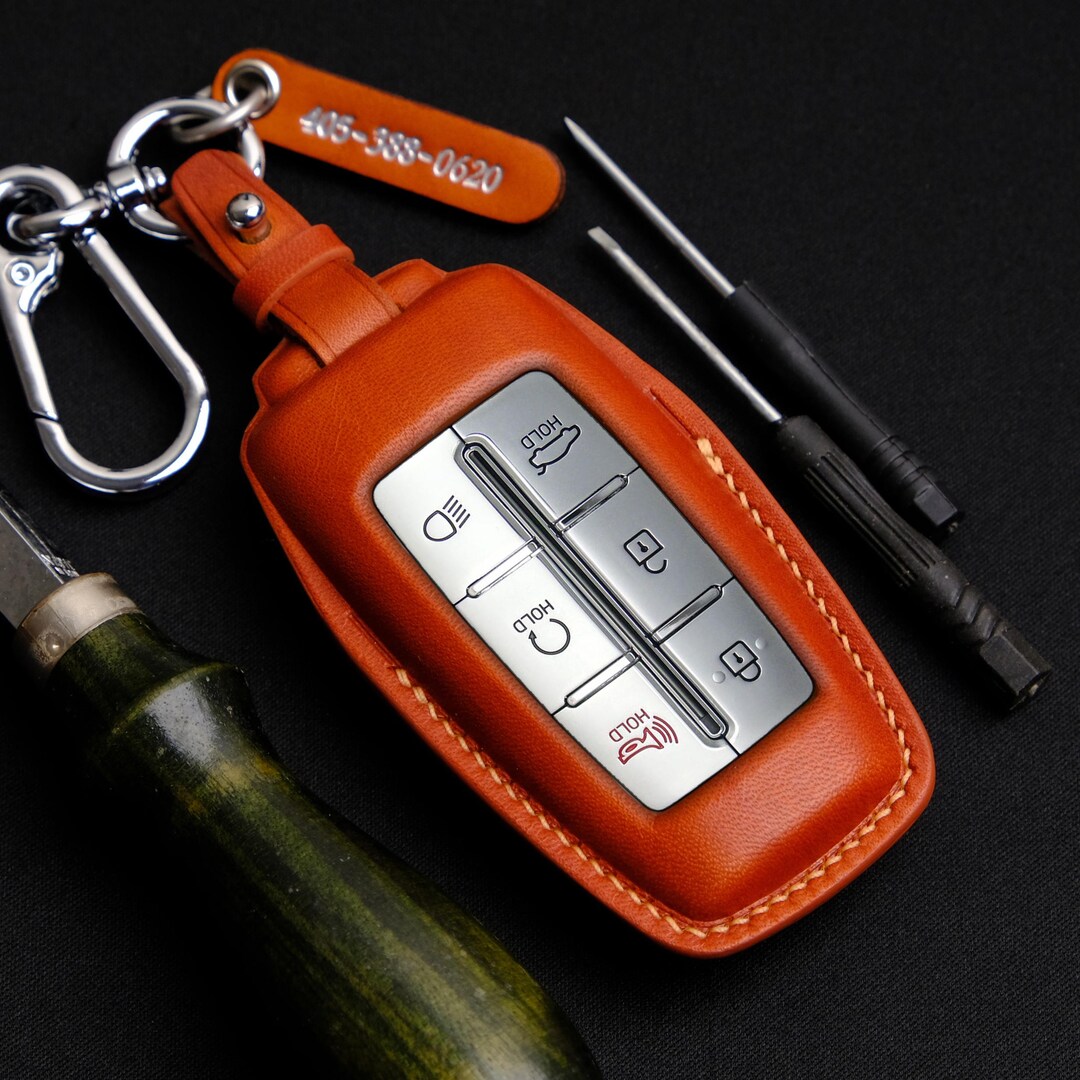 Personalization Genesis G70 G80 G90 Key Fob Cover, Leather Key Case for ...