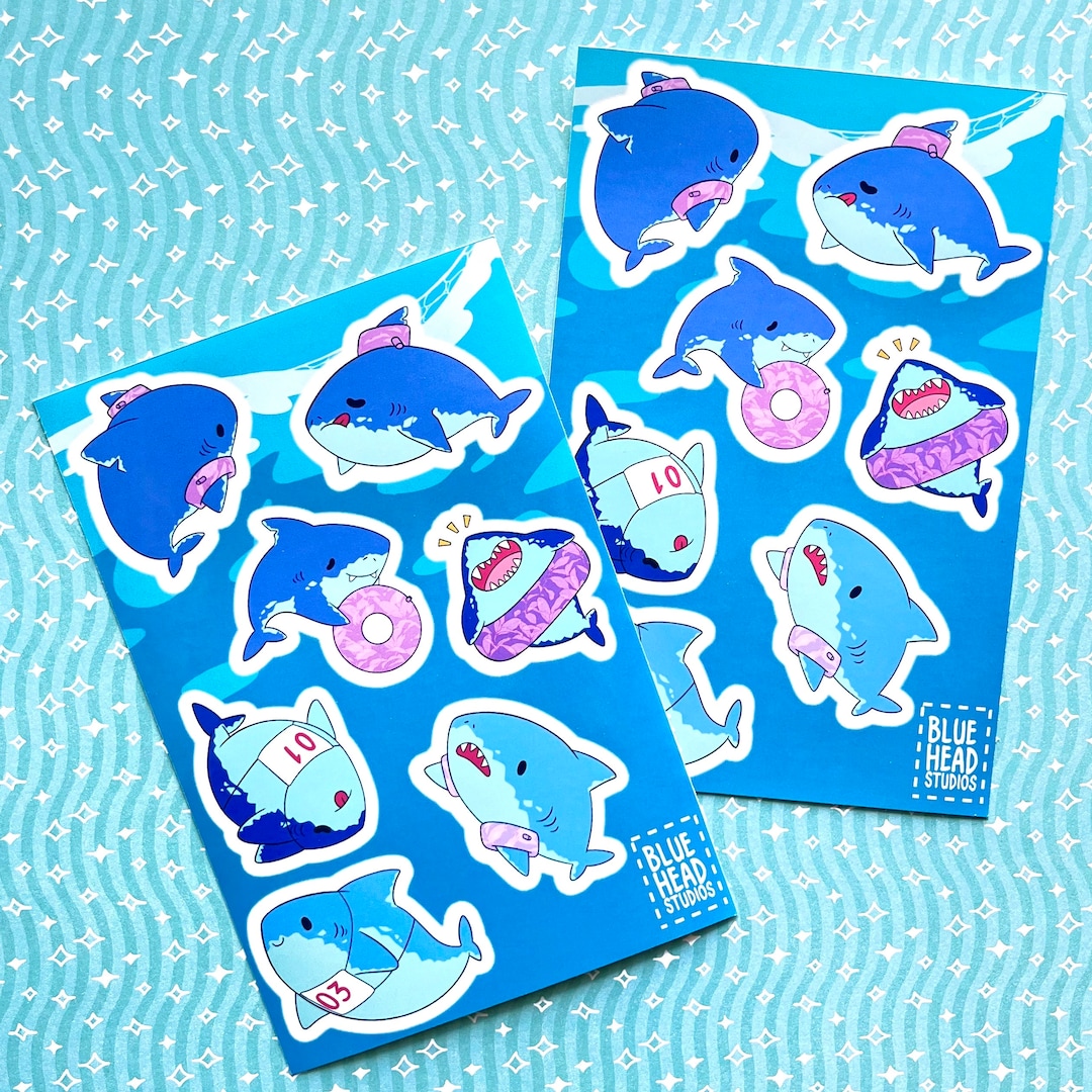 Silly Shark Sticker Sheet | Colorful Sticker Sheets | Shark Stickers | Blue Stickers | Cute ...