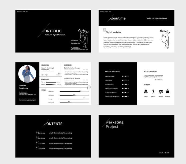 Digital Marketing Portfolio Black & White Inspire Minimal - Etsy
