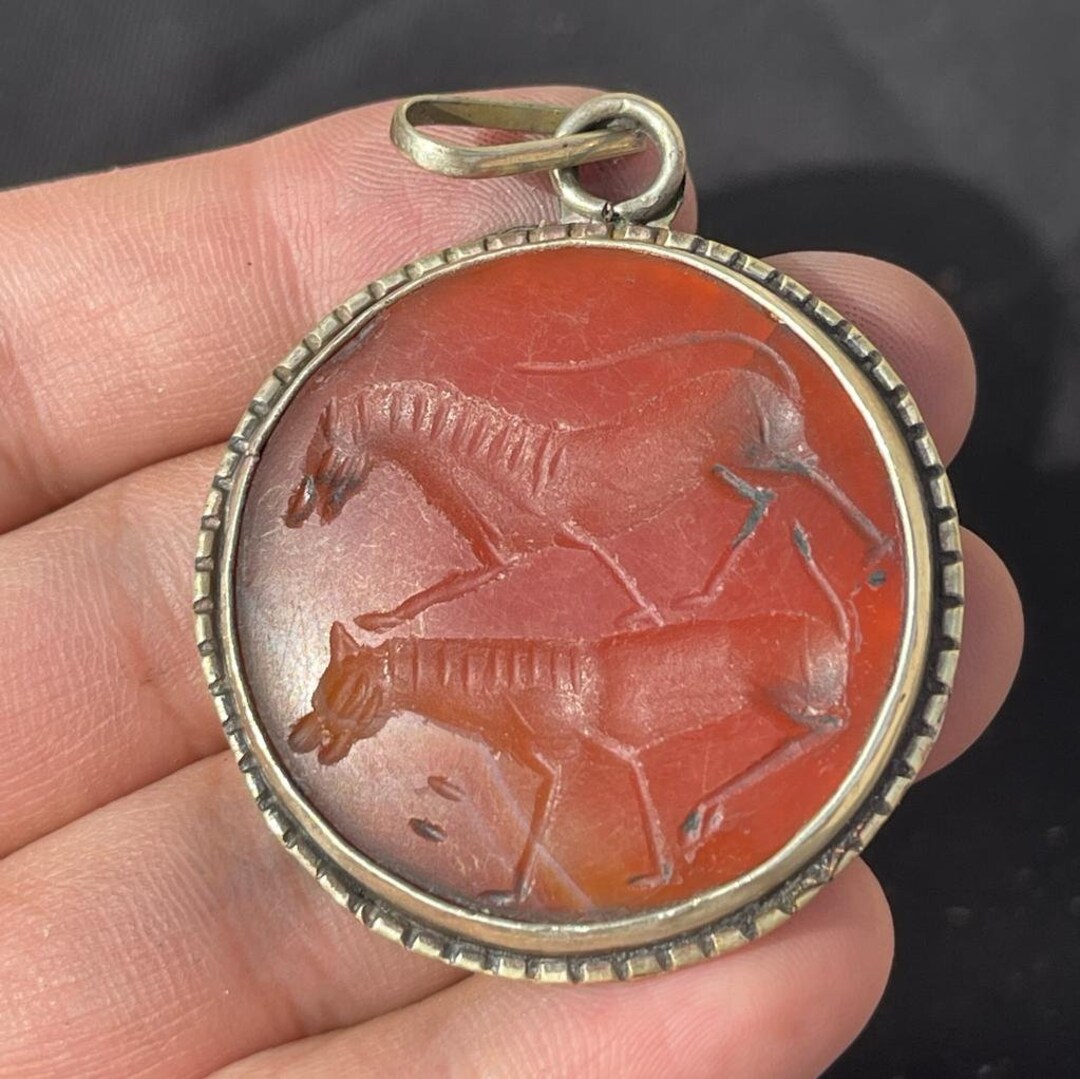 Afghanistan Old Carnelain Agate Intaglio Engraving Stone and Brass ...