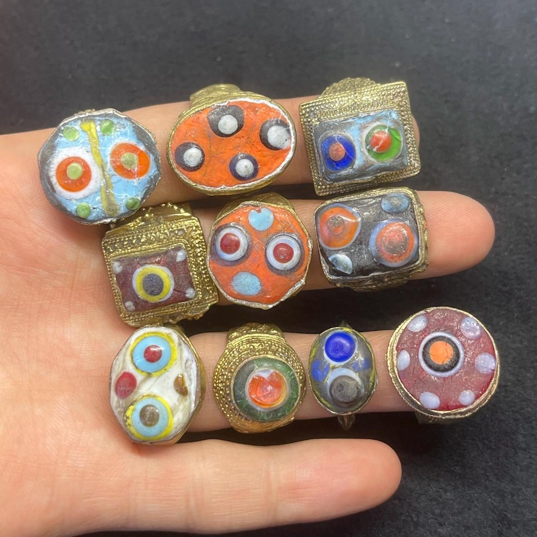 Ancient Gabree Eye Mosaic Glass Bronze Rings - Near Eastern Artifacts ...