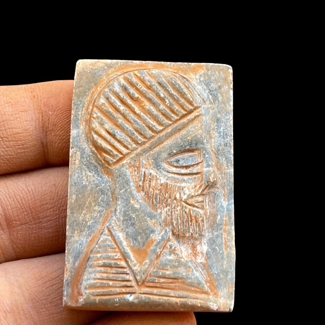 Unique Ancient Near Eastern Chlorite Stone King Face Carving Tile ...