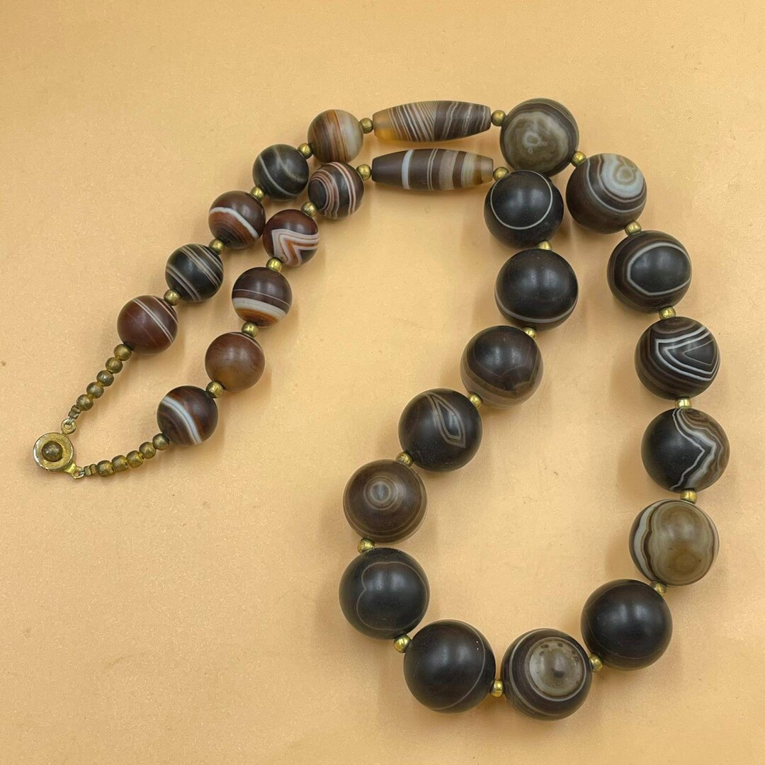 Authentic Antique Old Suleimani Haqiq Stone Ancient Eye Banded Beads ...
