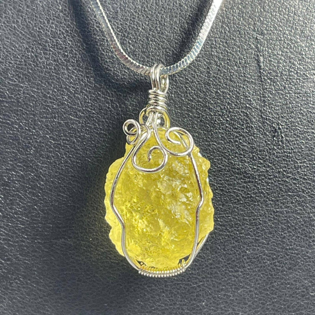 Libyan Desert Glass Pendant: Raw Tektite Crystal With Stainless Steel ...