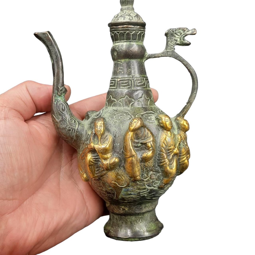 Extremely Rare Ancient Chinese Gold Gilding Bronze Tea Pot With Kings ...