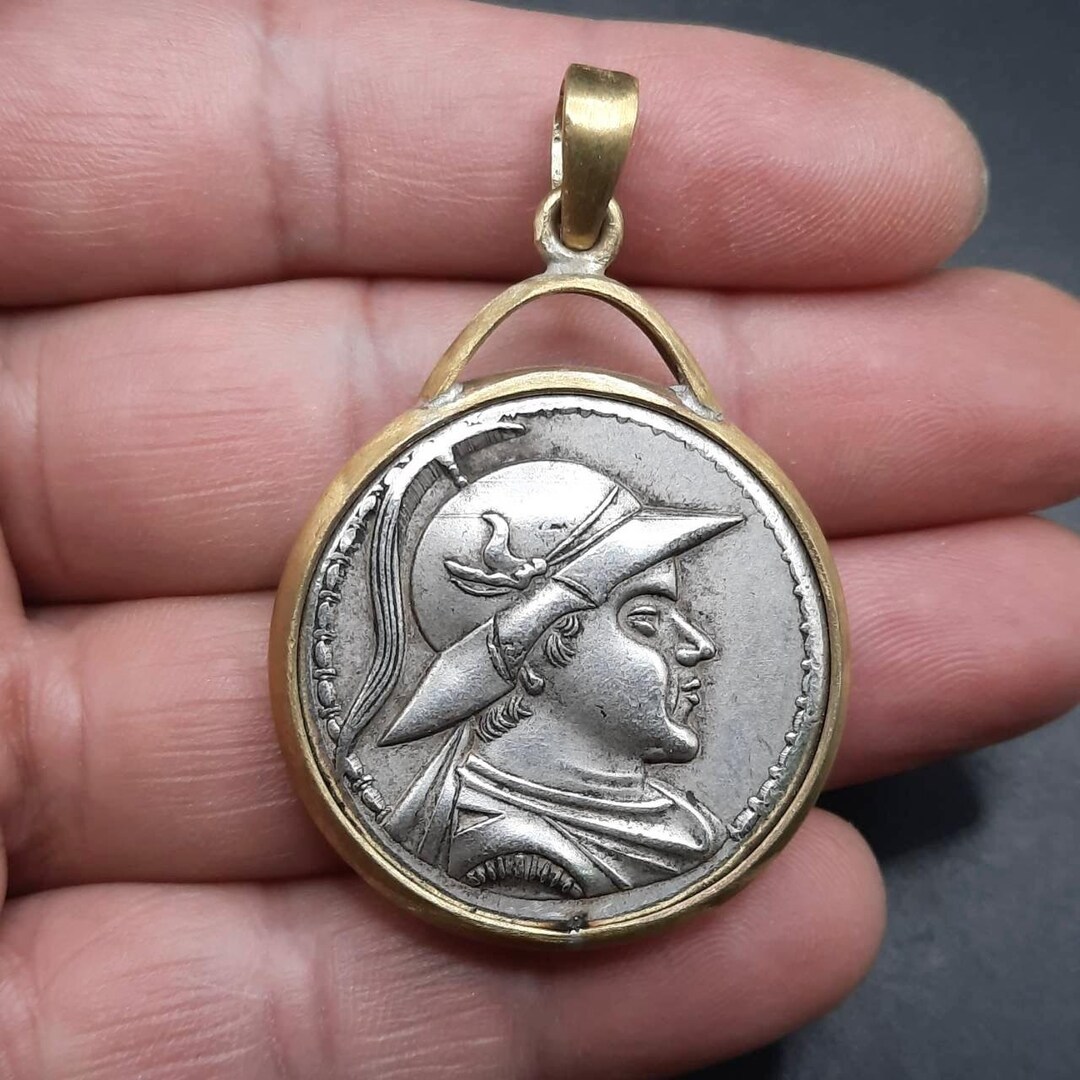 Unique Ancient Bactrian Bronze King Coin With Gold Gilded Cover Pendant ...