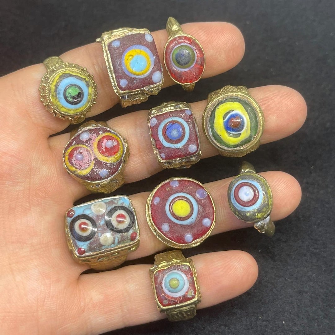 Ancient Gabree Eye Mosaic Glass Bronze Rings: Near Eastern Artifacts ...