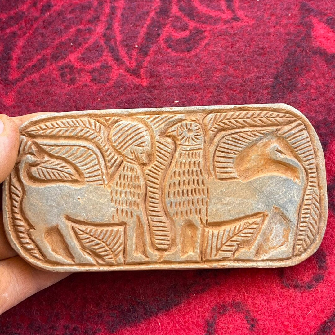 Unique Ancient Near Eastern Sumerian Stone Human Winged Beast Engraving ...
