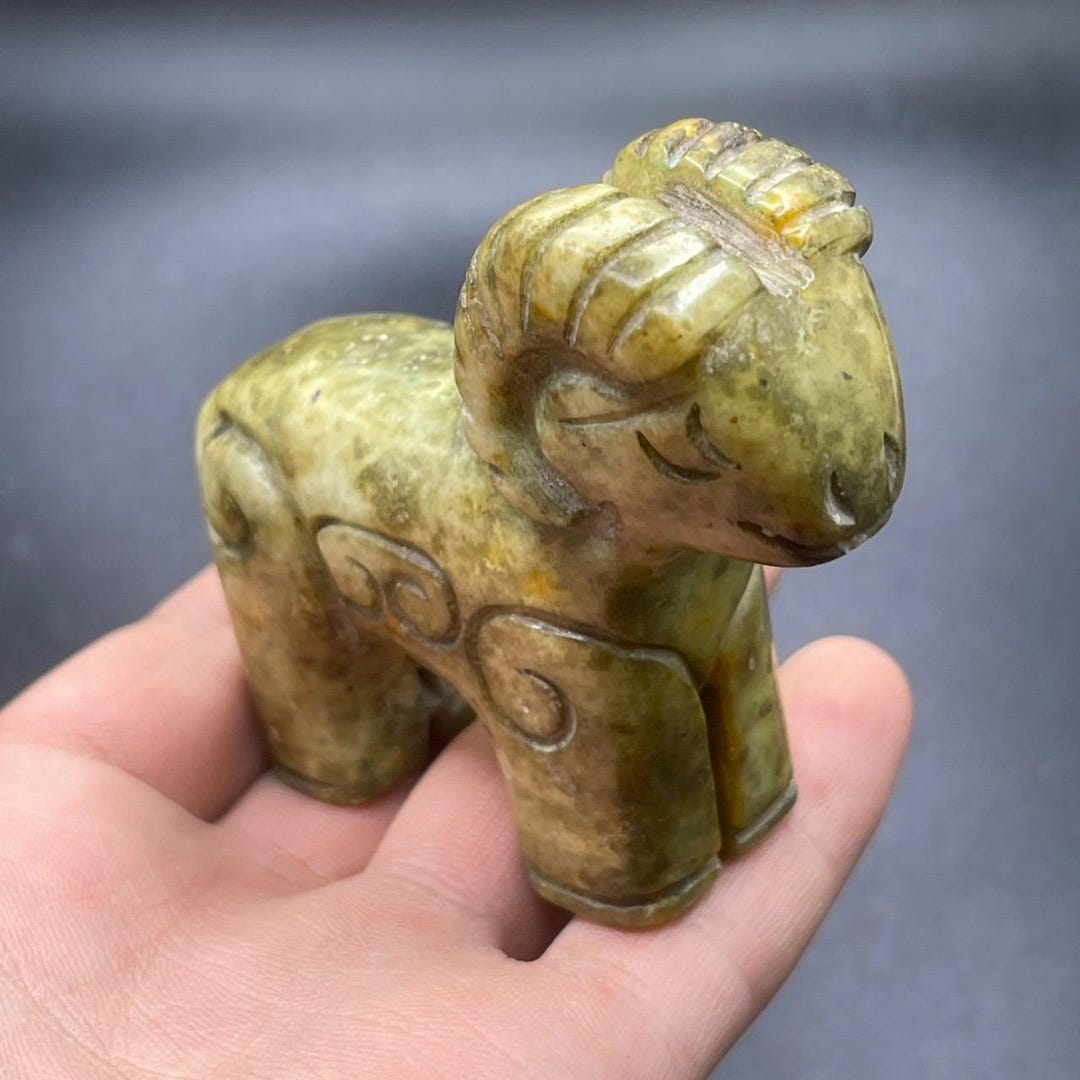 Ancient Near Eastern Jade Goat Statue: Engraved Ram Animal Figure - Etsy