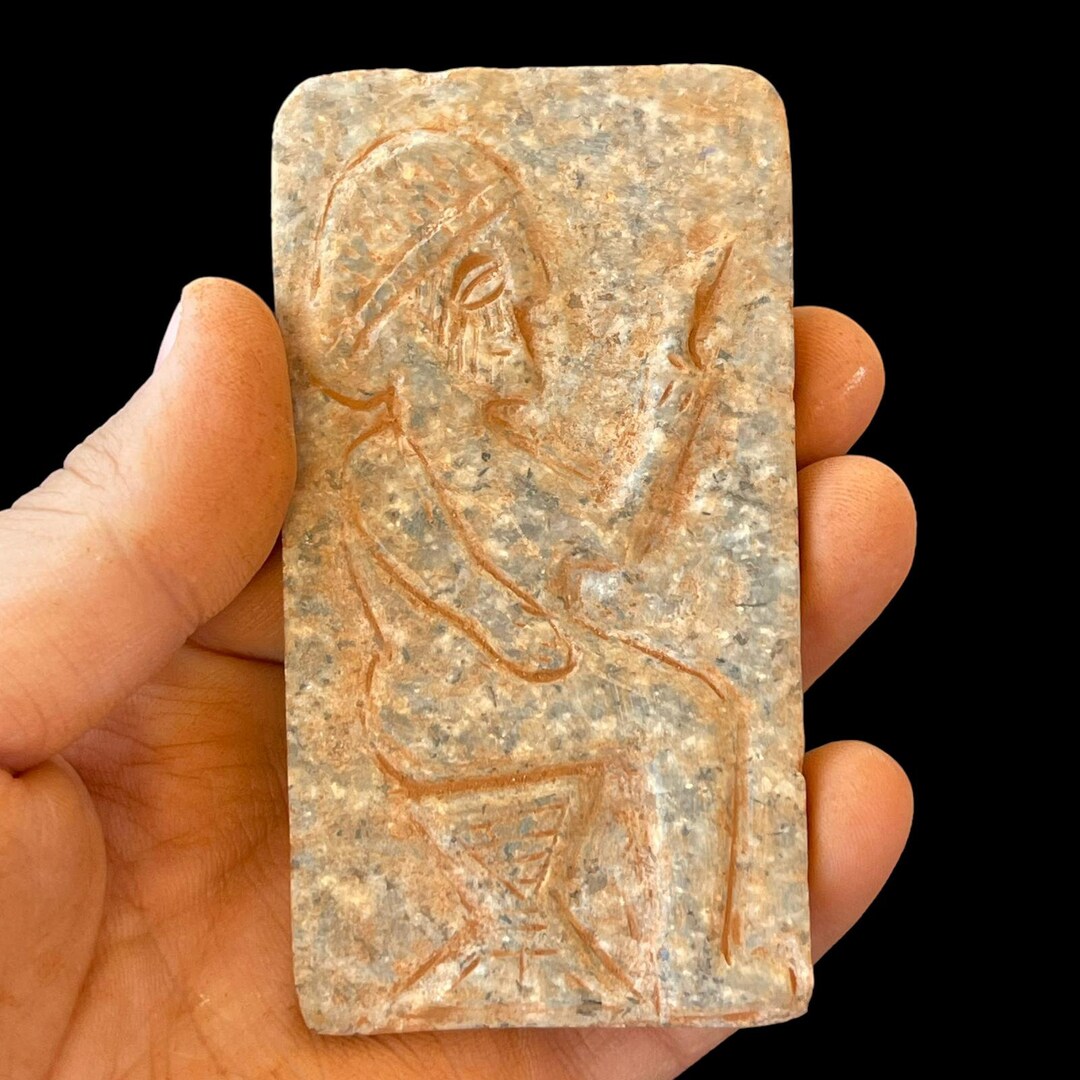 Wonderful Ancient Middle Eastern Old Stone Seated King Carving Tile ...