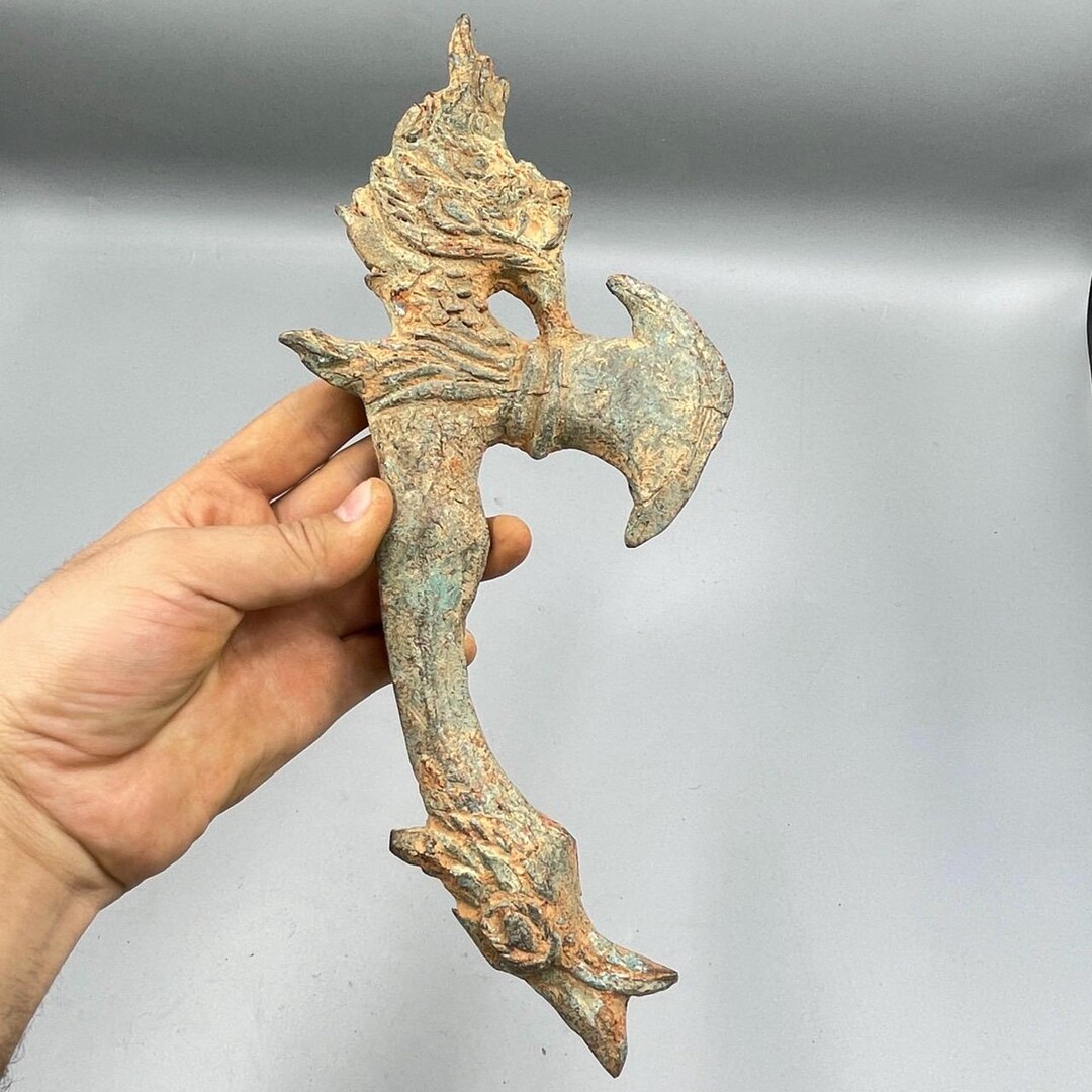 Unique Ancient Greek Bactrian Bronze Axe With Dragon and Bird Terminal ...