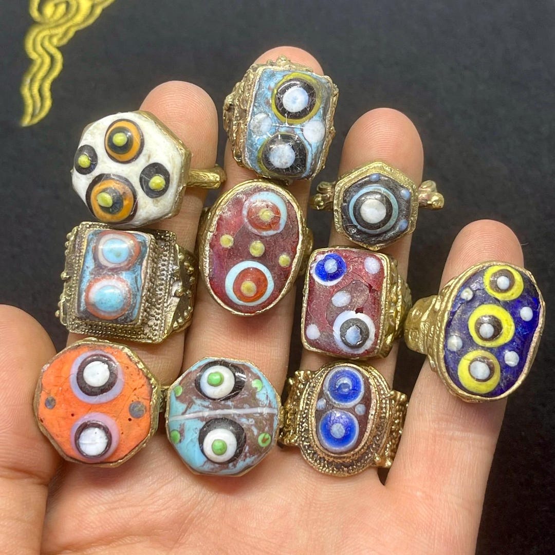 Ancient Roman Gabree Eye Mosaic Glass Bronze Rings - 10 Piece Set - Etsy