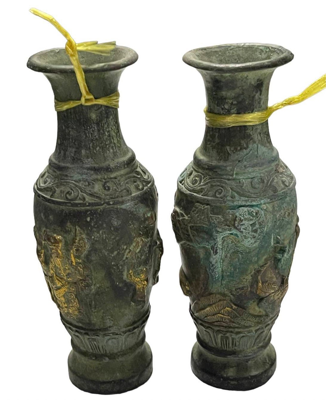 Sale 2 Pieces Ancient Chinese Gold Gilding Bronze Big 2 Vasel With All ...