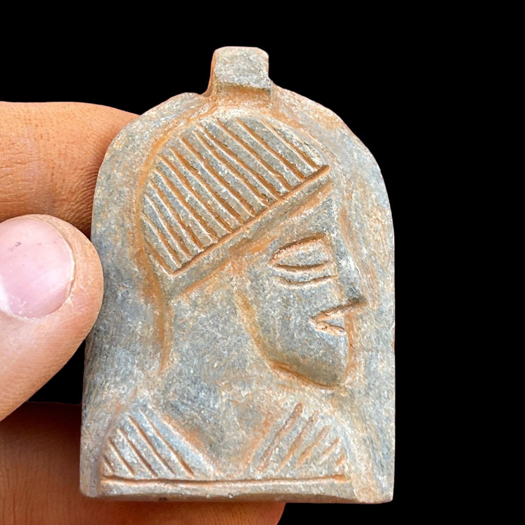 Ancient Near Eastern Chlorite Stone King Face Carving Pendant - Etsy