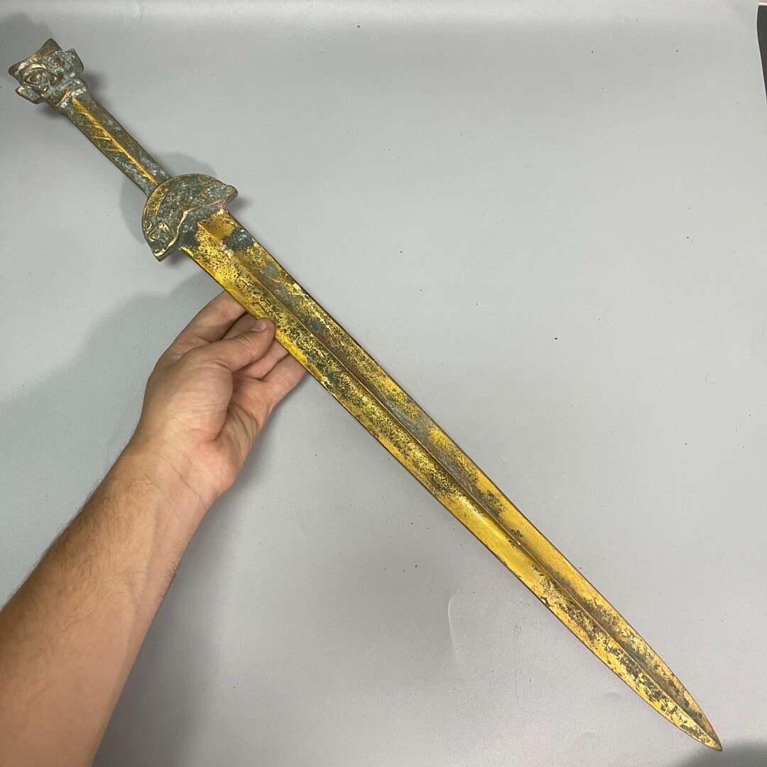 Ancient Near East Bronze Pugio Sword: Engraved Handle, Antique Knife ...
