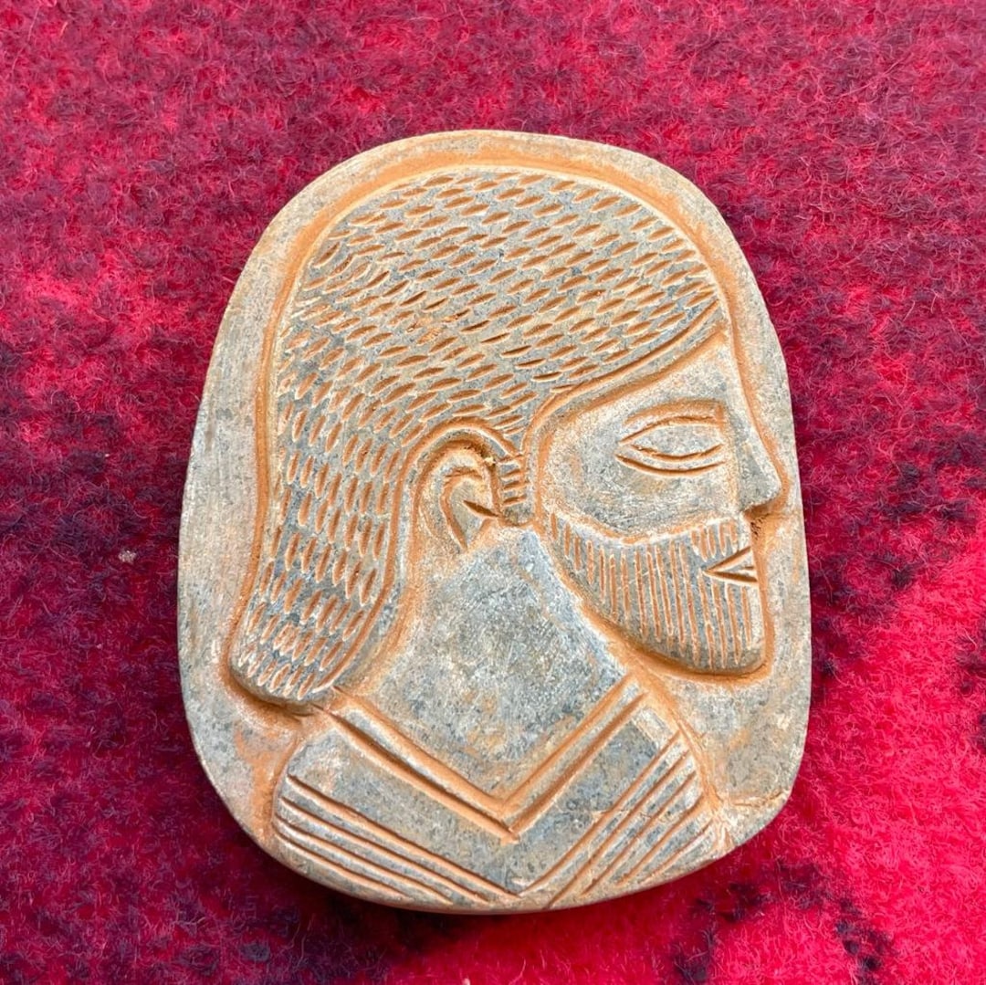 Unique Ancient Middle Eastern Sumerian Stone King Face Depicting Tile ...