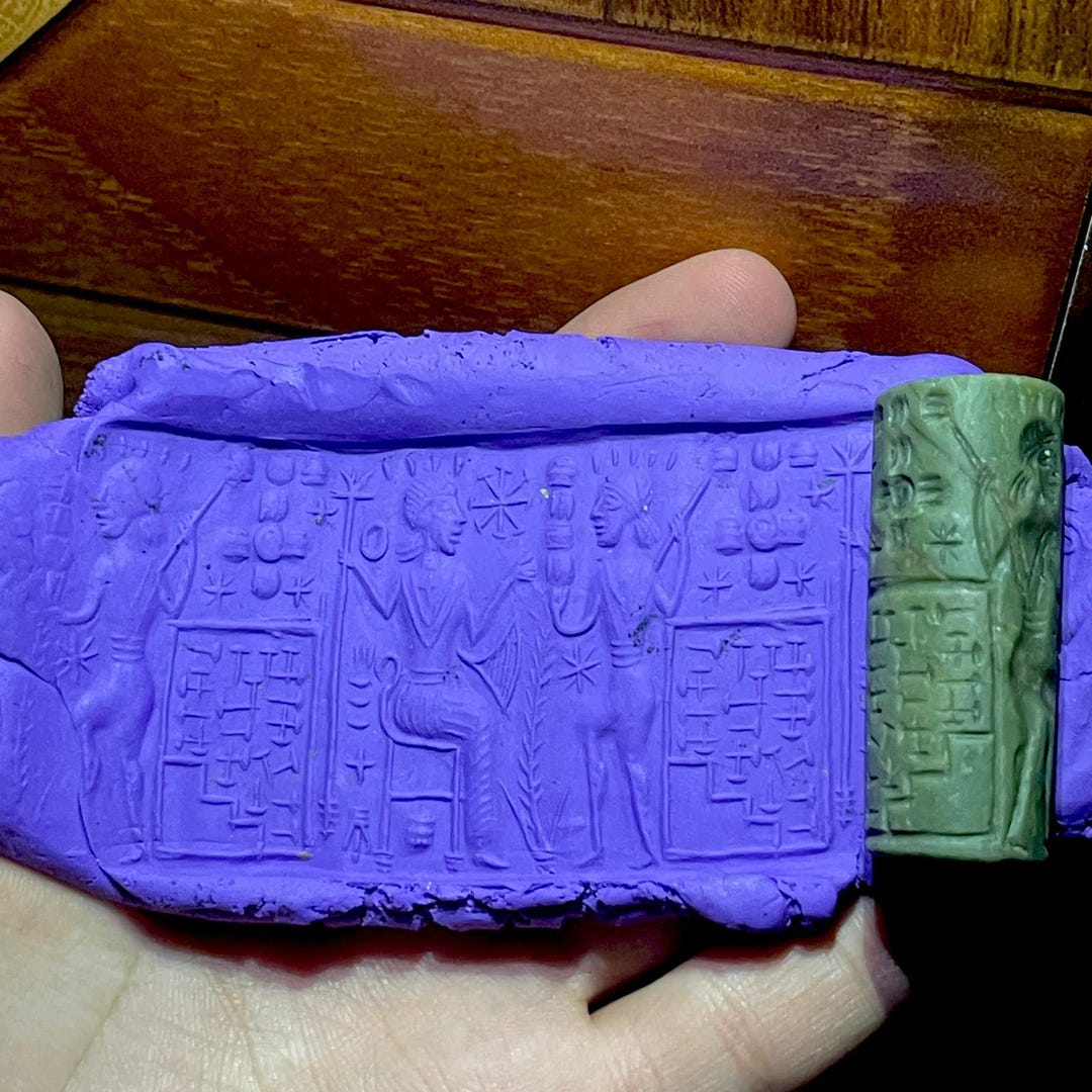 Ancient Sumerian Cylinder Seal Stamp Bead Jasper Stone Babylon Intaglio ...