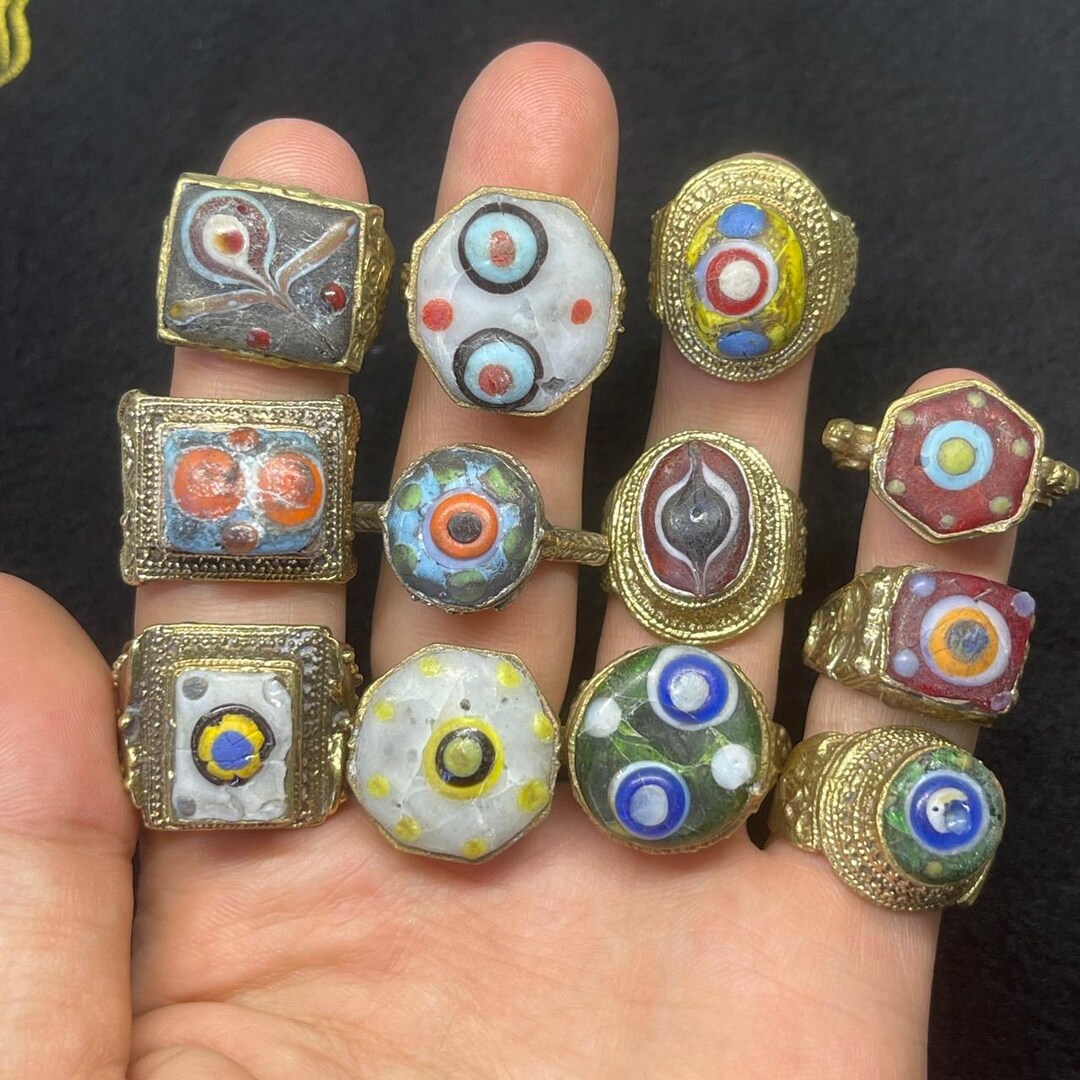 12 Pieces Near Eastern Ancient Gabree Eyes Mosaic Glass Old Bronze ...