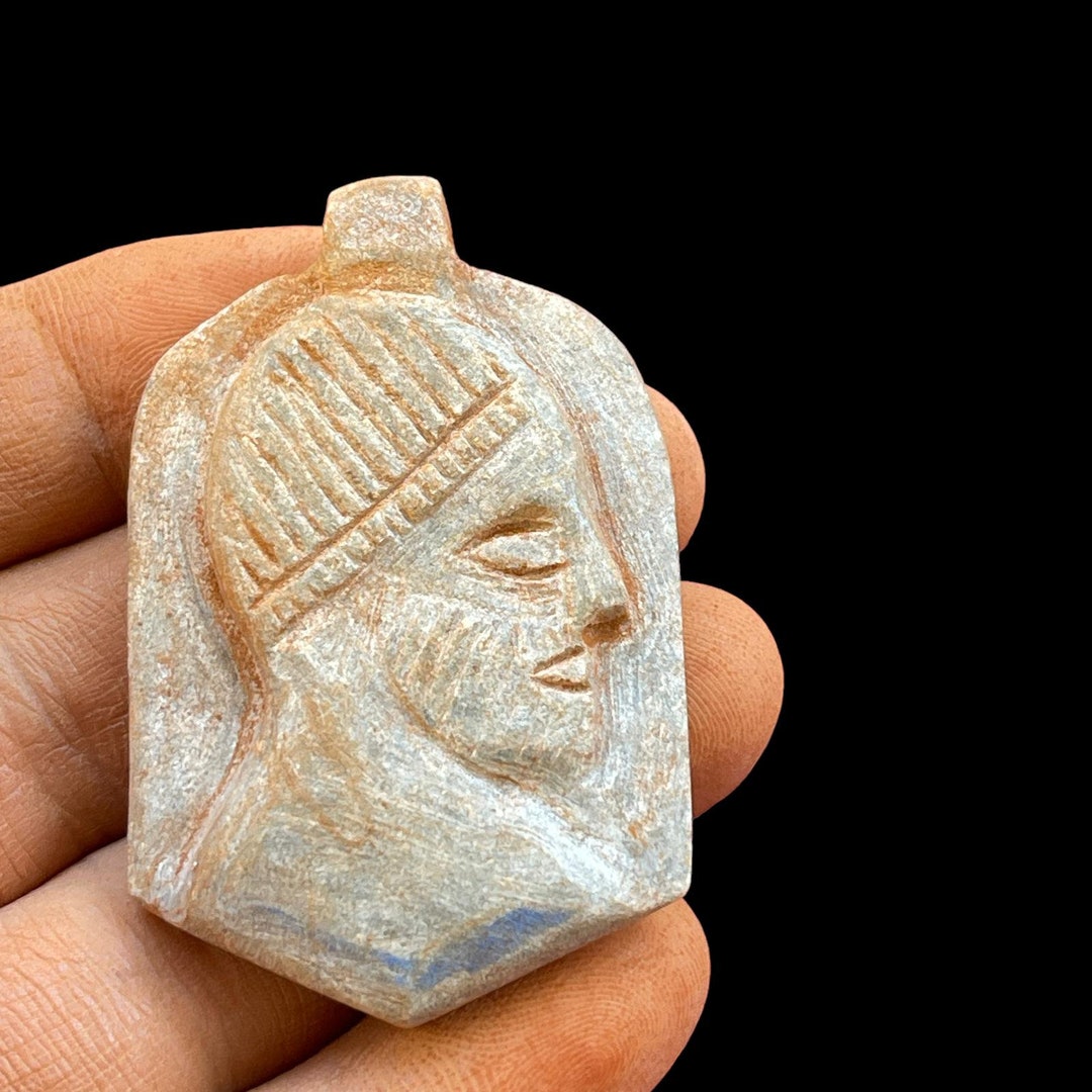 Immaculate Ancient Near Eastern Chlorite Stone King Face Carving ...