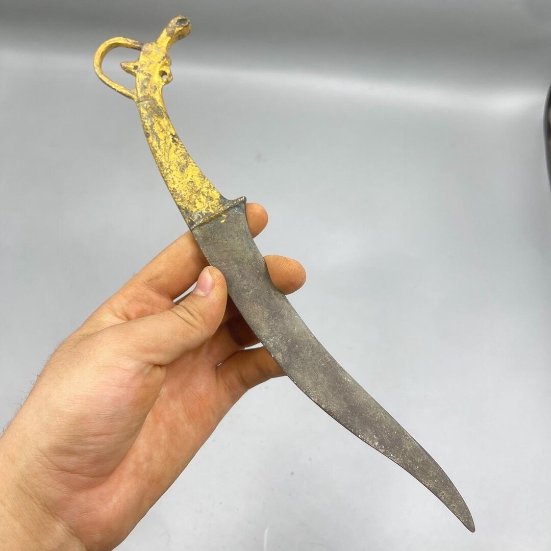 Unique Ancient Greek Bactrian Bronze Axe Knife With Gold Gilding Animal ...