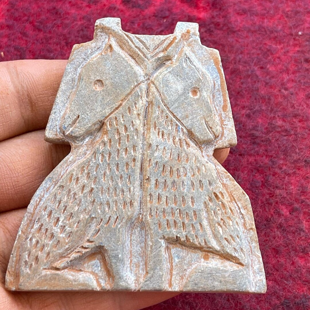 Ancient Stone Amulet Pendant Carving 2 Animals Rare in Good Condition ...